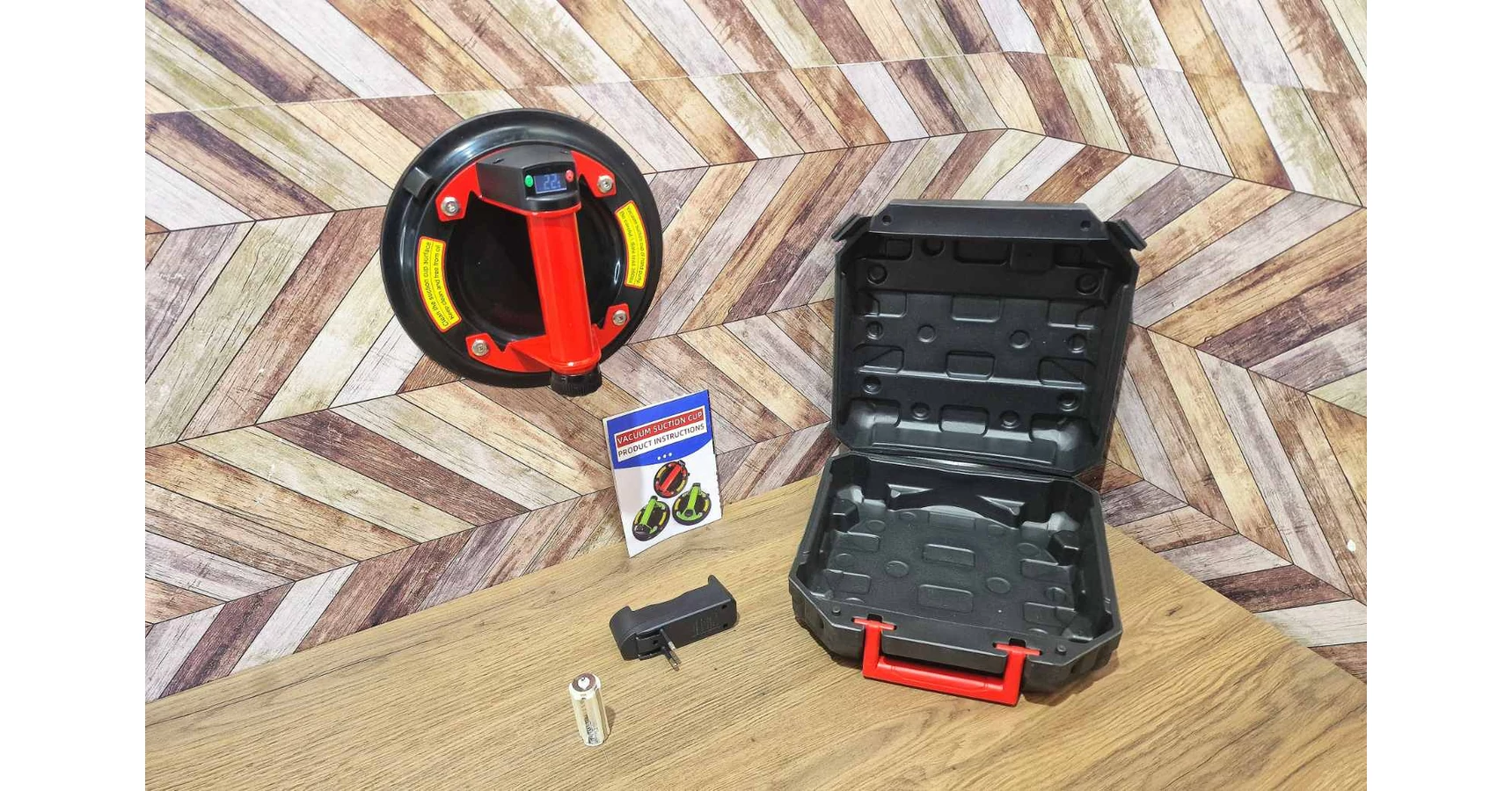 Akkus tappancs, vákuum emelő, üvegtábla fogó, LCD kijelzős