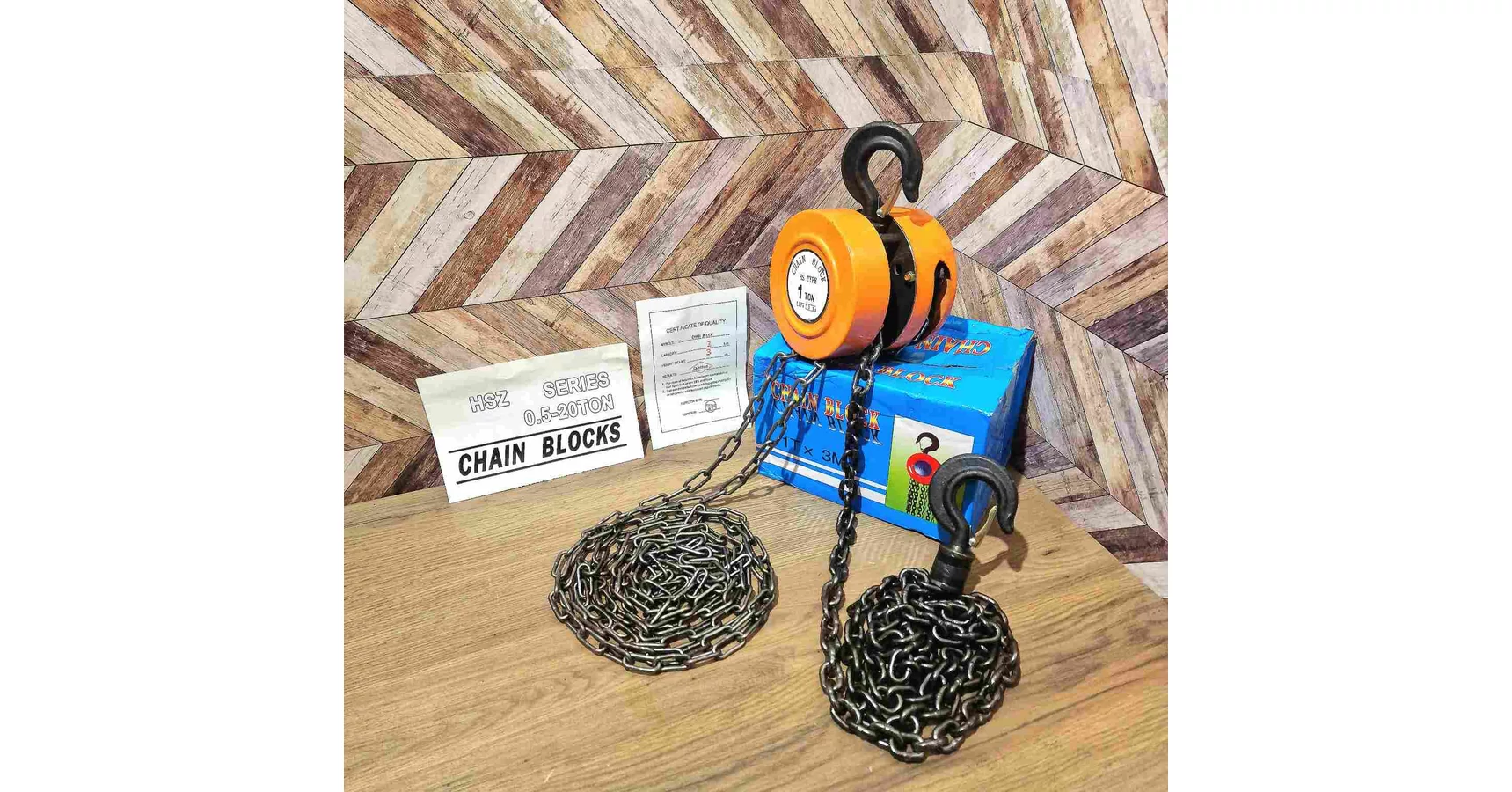 1 tonnás láncos csörlő, Flasencug, csigás emelő, 3 méteres csörlőzés