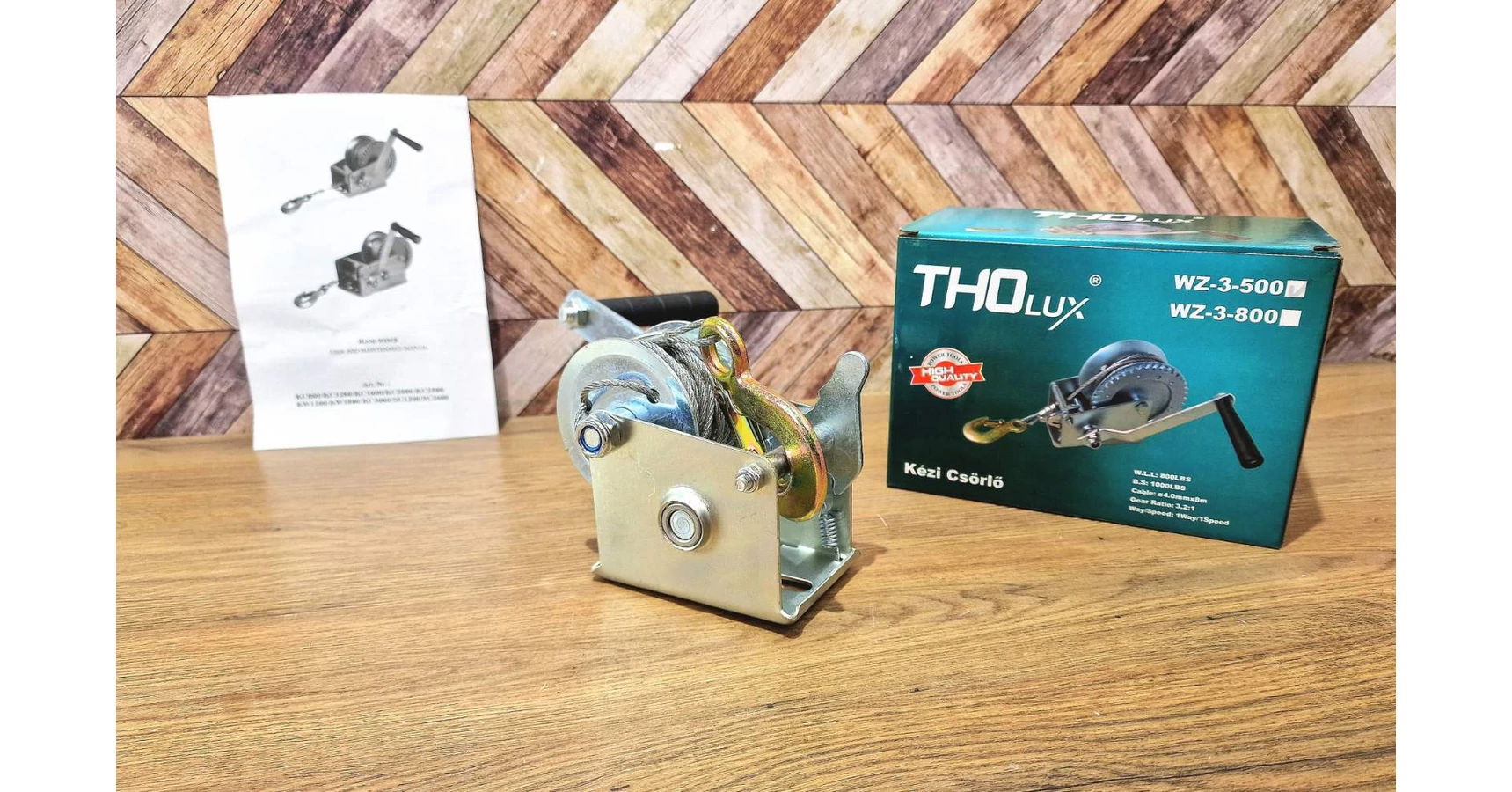 Kézi csörlő 227 kg/500lbs, le-fel csörlőzés, 8m acélsodrony - WZ-3-500