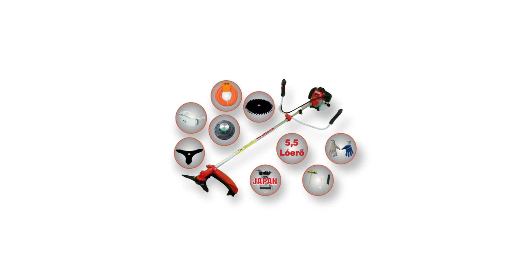 KrafTech benzinmotoros fûkasza 5,5 lóerõvel, 65cm3, 3 funkciós